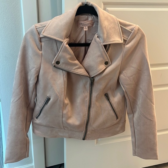 Philosophy | Jackets & Coats | Philosophy Faux Suede Pink Moto Jacket Petite | Poshmark